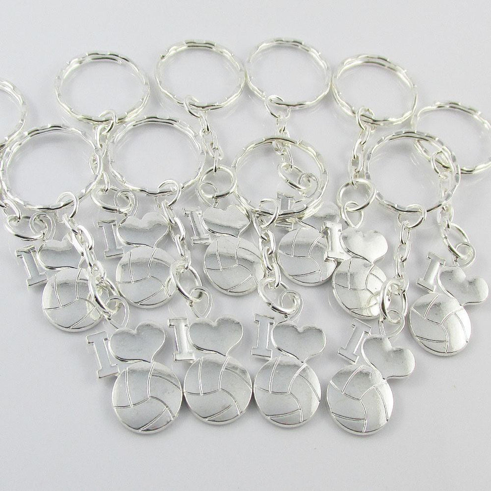 Silver Plate I Love Netball Charm Keychain Team Set of 15 End Of Seaso ...
