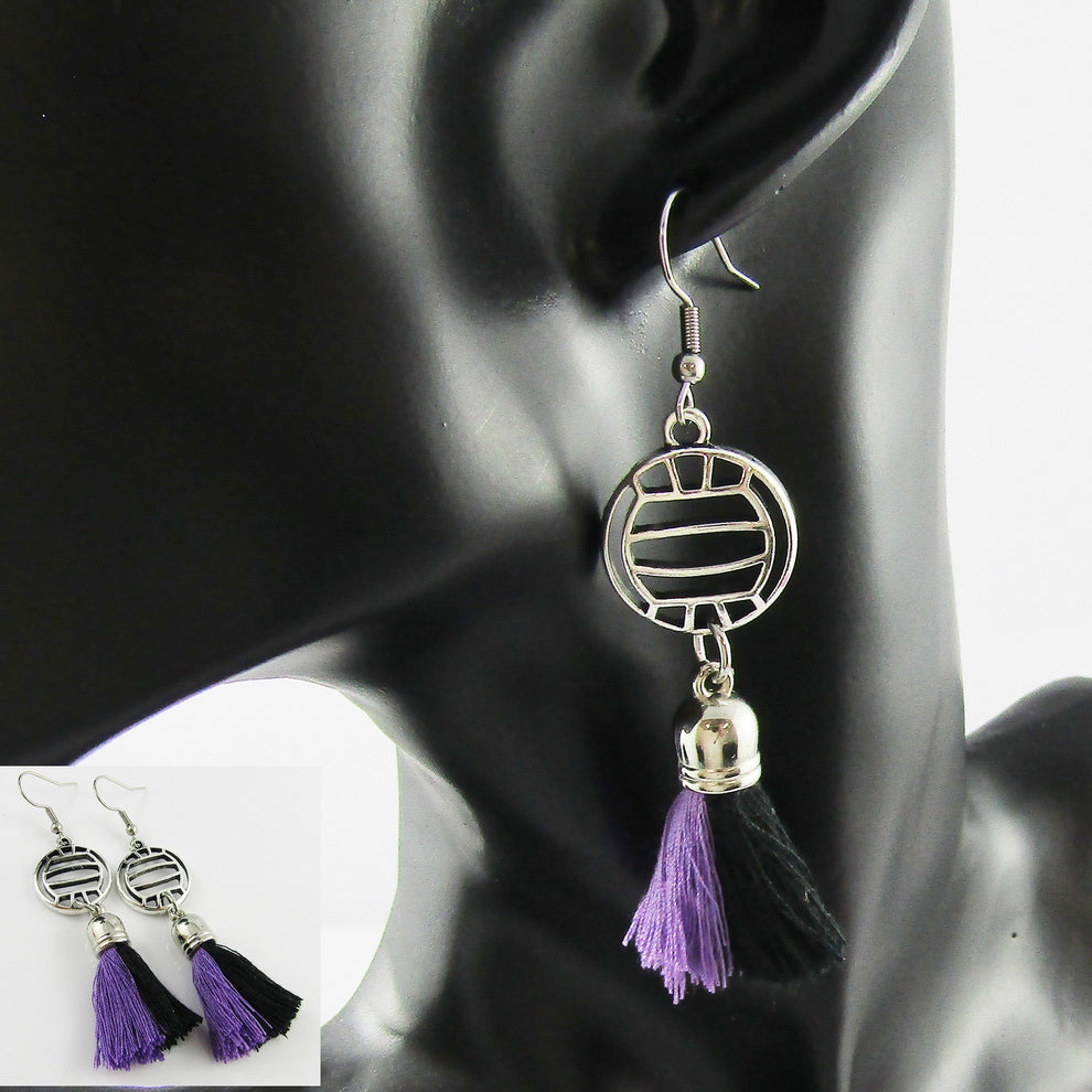 2 Colour Tassel NETBALL Charm Hook Earrings Stainless Steel 75mm Selec ...