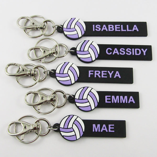 Personalised Netball Name Keychain White and Lilac Netball Custom Doub ...